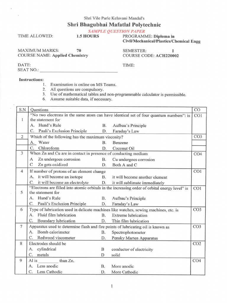 Me Sample Q Paper | PDF
