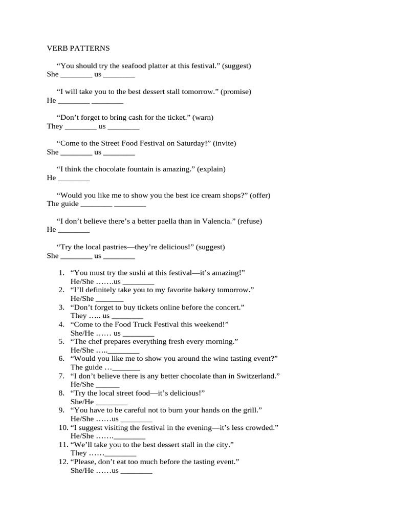 b1 10.2 Verb Patterns Exercises | PDF | Chess | Chess Theory