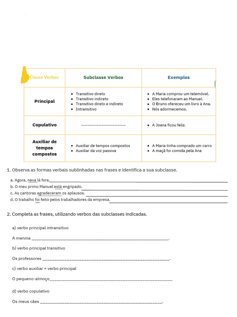 30- Ficha e Resumo Subclasse Dos Verbos 7º,8º | PDF