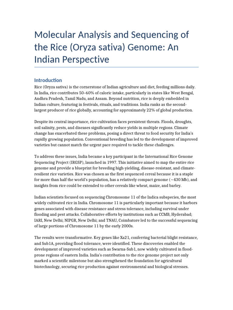 Rice Genome Project India-1 | PDF | Rice | Dna Sequencing