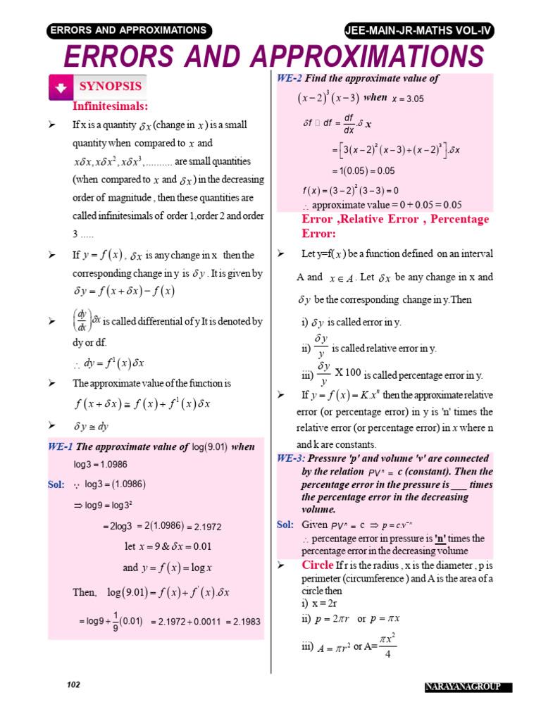 Class 11 Errors & Approximations Formulas | PDF | Area | Sphere