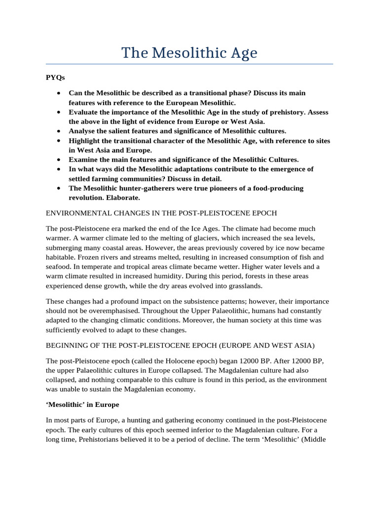 The Mesolithic Age | PDF | Hunter Gatherer | Holocene