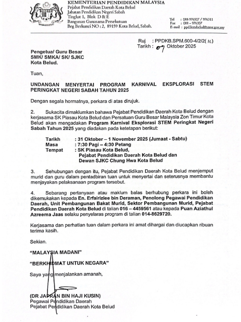 Surat Jemputan Karnival Eksplorasi Stem | PDF