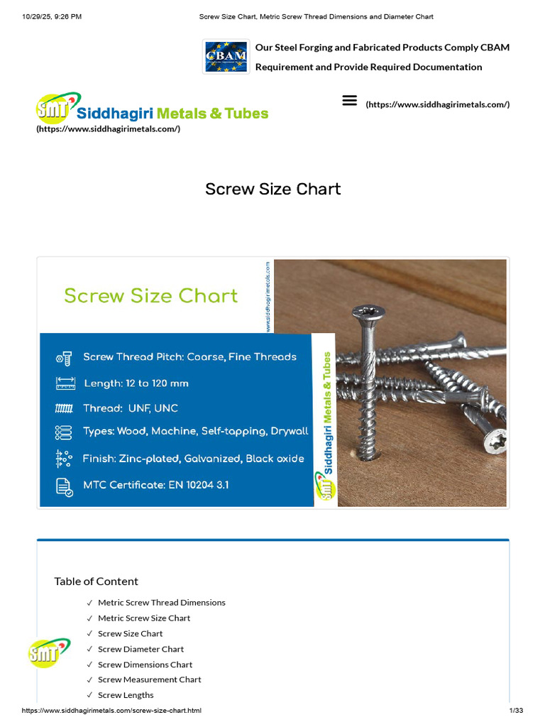 Metric and Standard Screw Size Guide | PDF | Screw | Machining