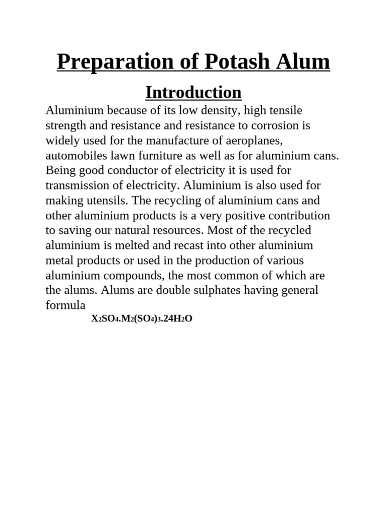 Preparation of Potash Alum | PDF | Aluminium | Filtration