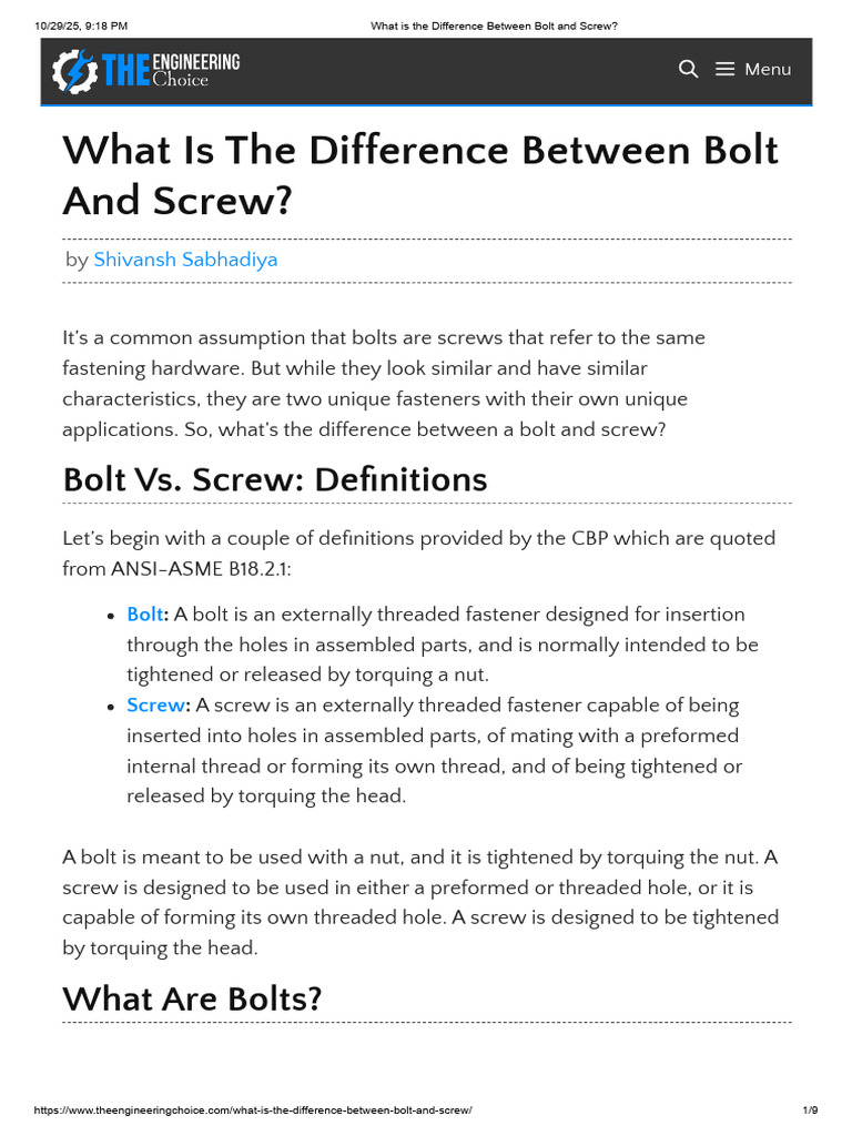 Bolt vs Screw: Key Differences Explained | PDF | Screw | Nut (Hardware)