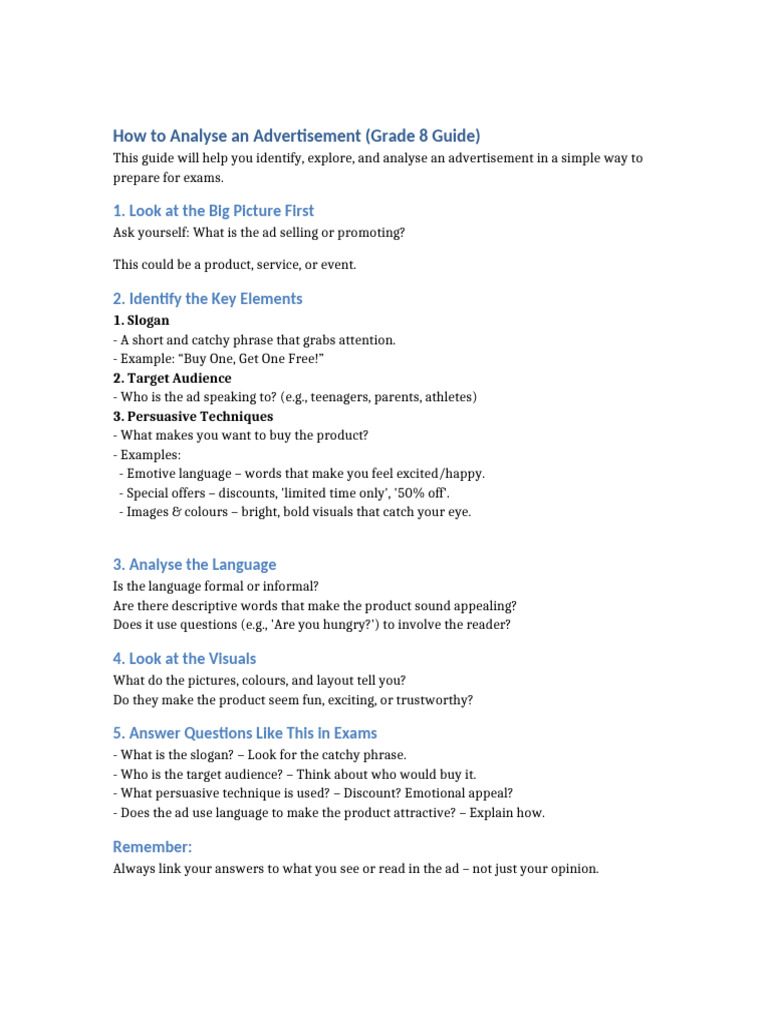 Analyzing Advertisements: Grade 8 Guide | PDF