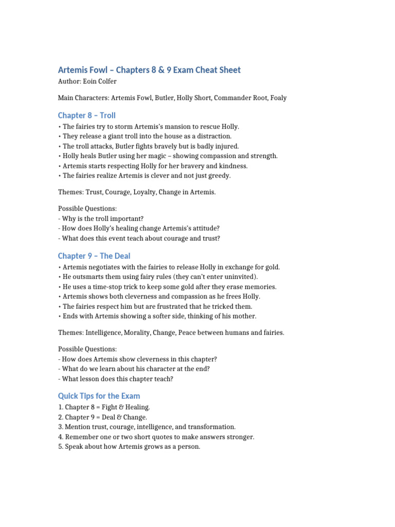 Artemis Fowl Ch8 9 CheatSheet | PDF