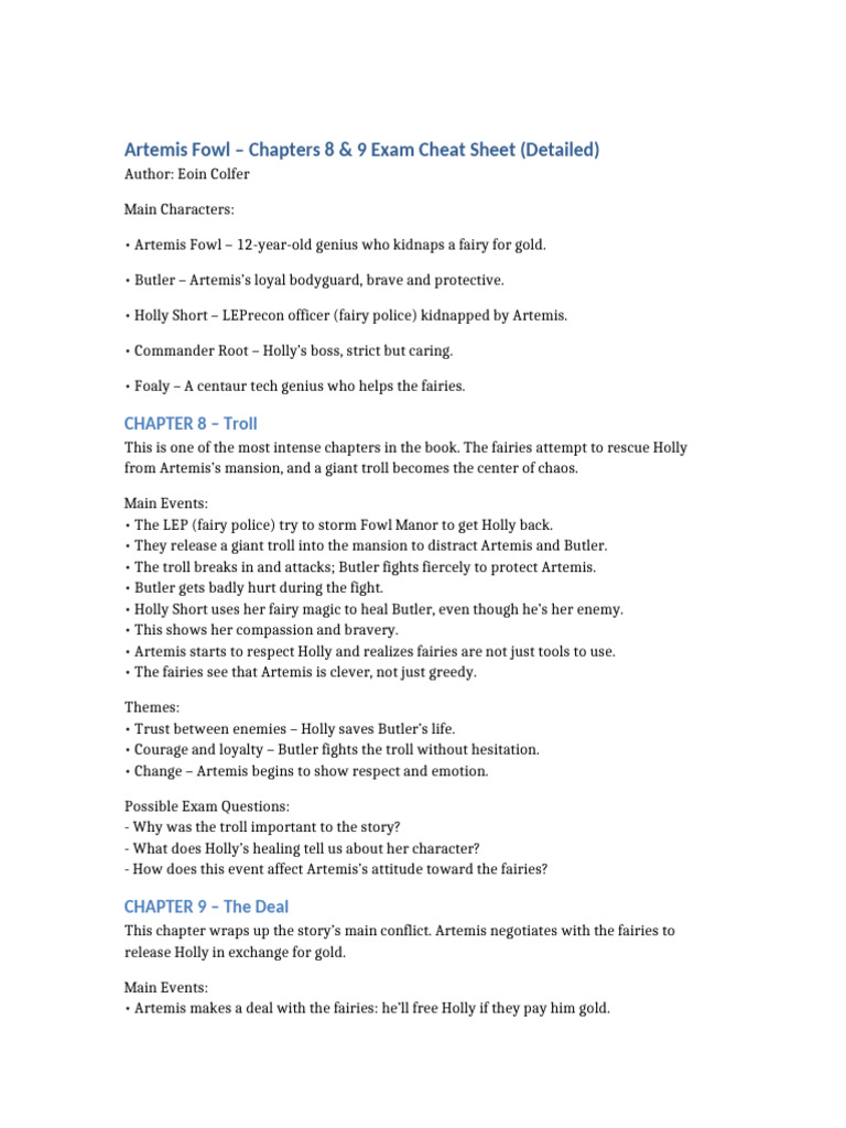 Artemis Fowl Chapters 8 & 9 Study Guide | PDF