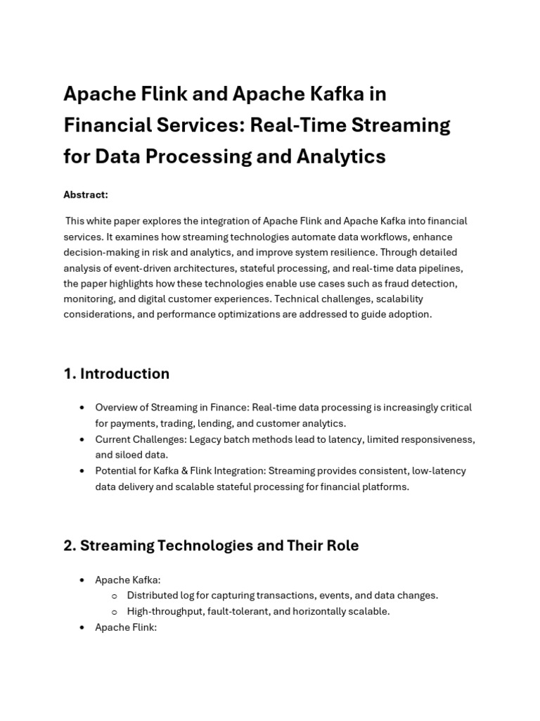 Kafka and Flink in Financial Services - Realtime Streaming For Data Processing | PDF | Analytics ...