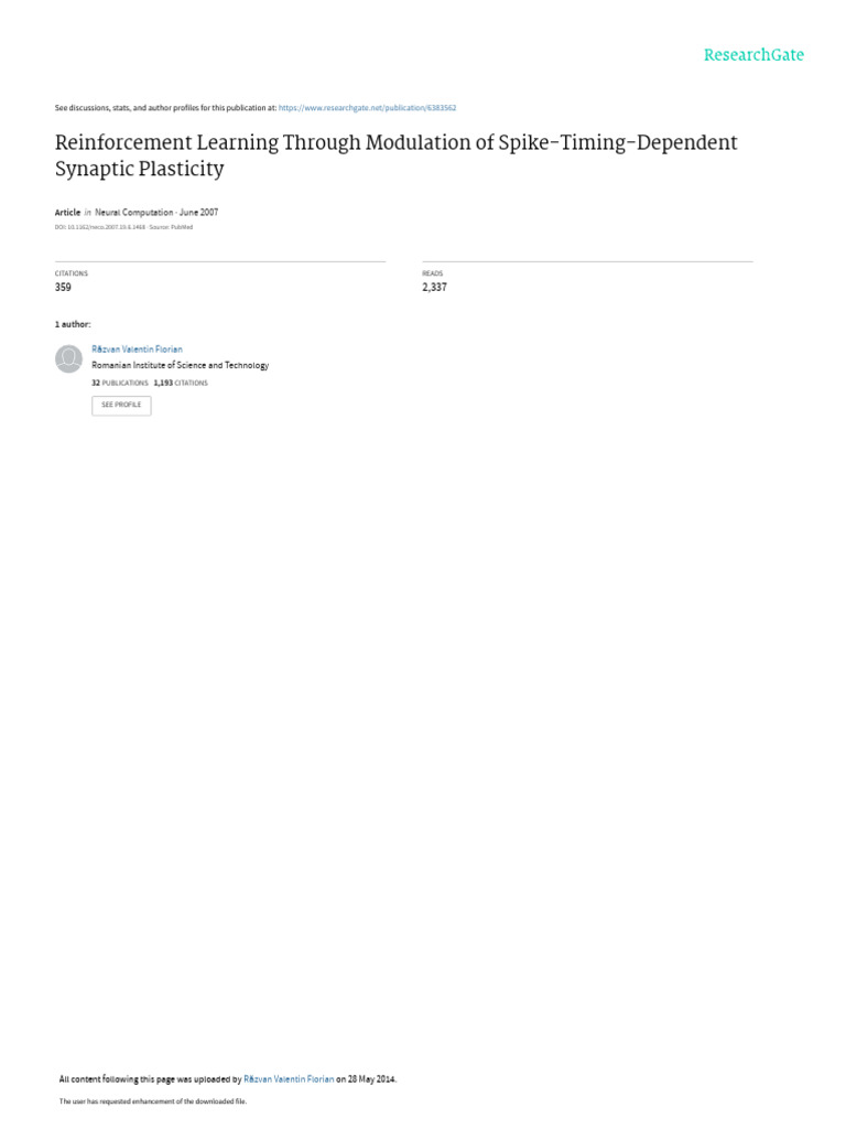 Reinforcement Learning Through Modulation of Spike | PDF | Synapse ...