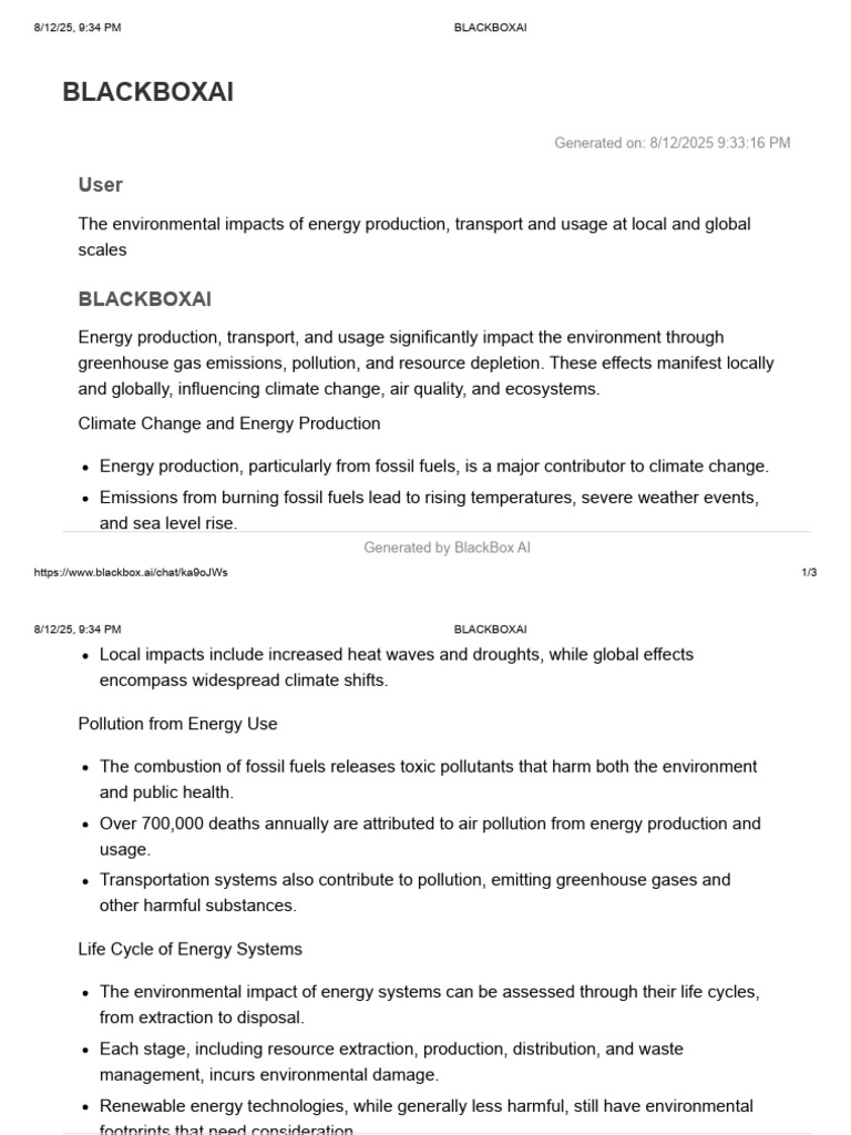 The Environmental Impacts of Energy Production, Transport and Usage at ...