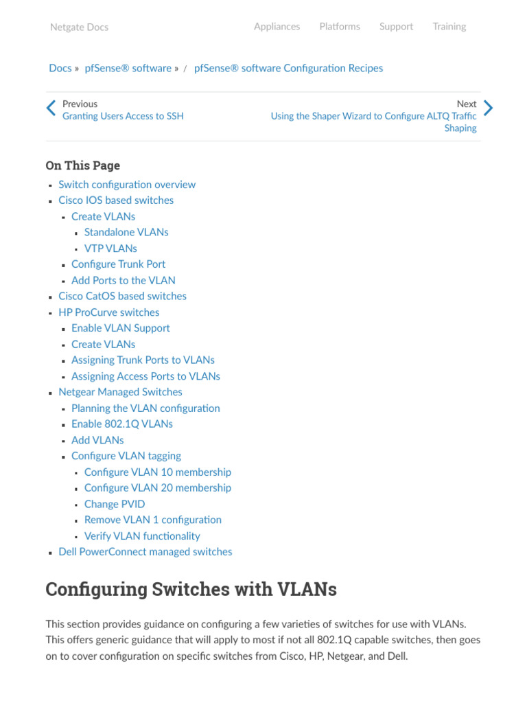Configuring Switches With VLANs - PfSense Documentation | PDF | Telecommunications | Computer ...