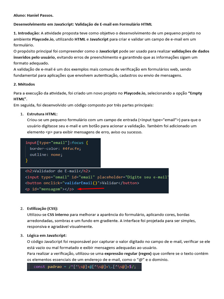 Validação de E-mail com JavaScript HTML | PDF | Script Java | Html