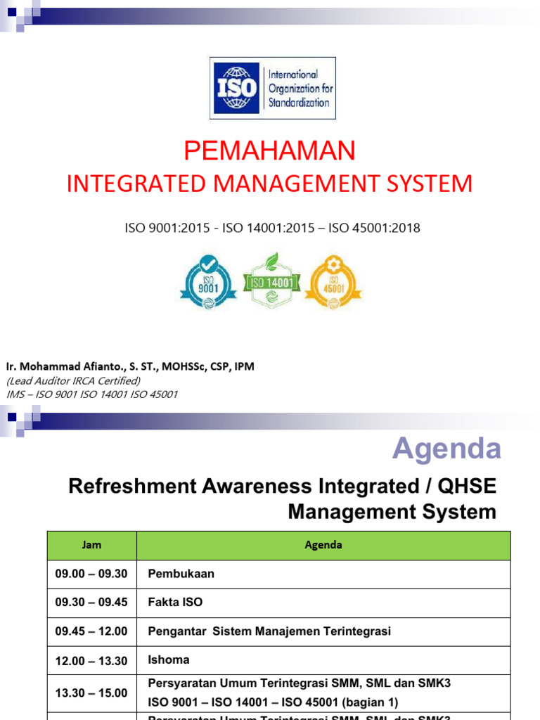 Pemahaman Integrated Management System Iso 9001:2015 - Iso 14001:2015 ...