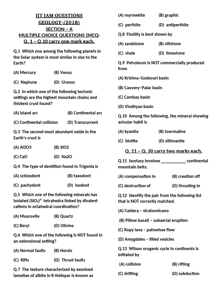 Iit Jam Questions 2018 | PDF | Minerals | Geology
