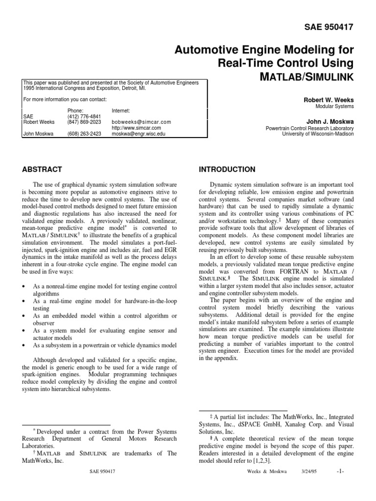 Engine Modeling For Real-Time Control Using Simulink | PDF | Fuel ...