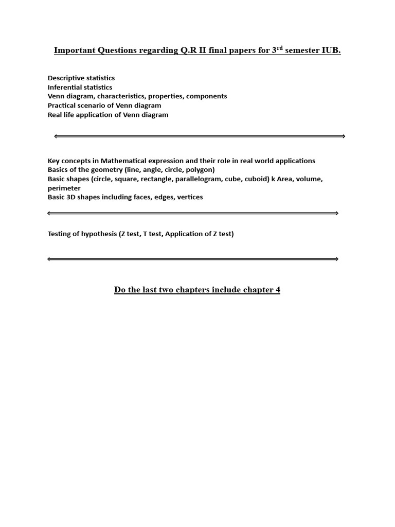 Q.R II Final Paper FAQs for IUB 3rd Sem | PDF