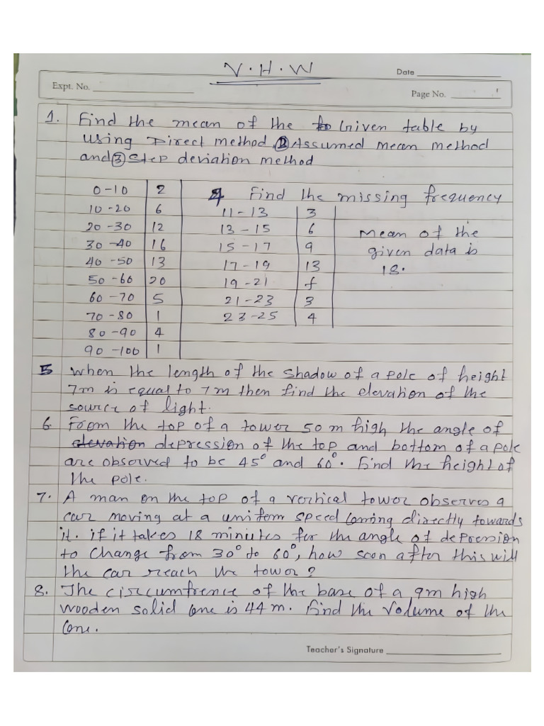 10th Maths Vacation HW | PDF