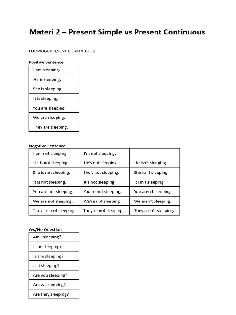 Present Simple vs Continuous Overview | PDF | Grammar | Linguistics