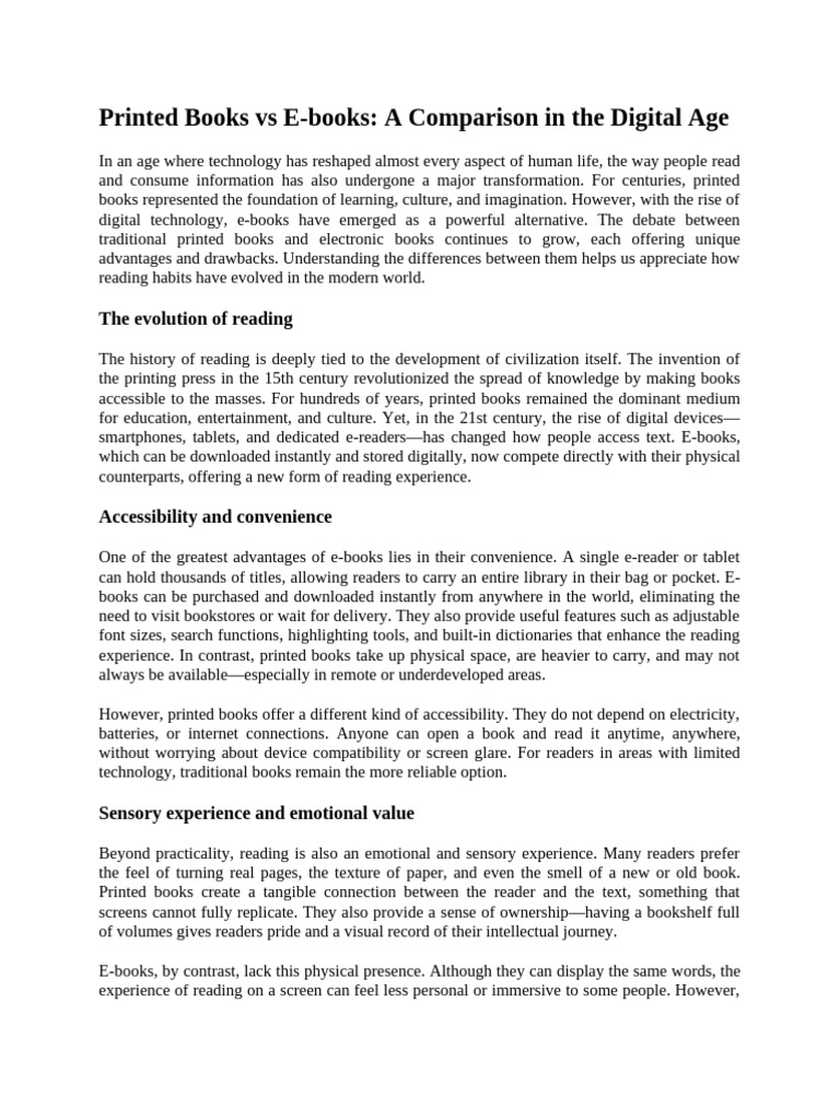 Printed Books Vs E-Books | PDF | Books | E Reader