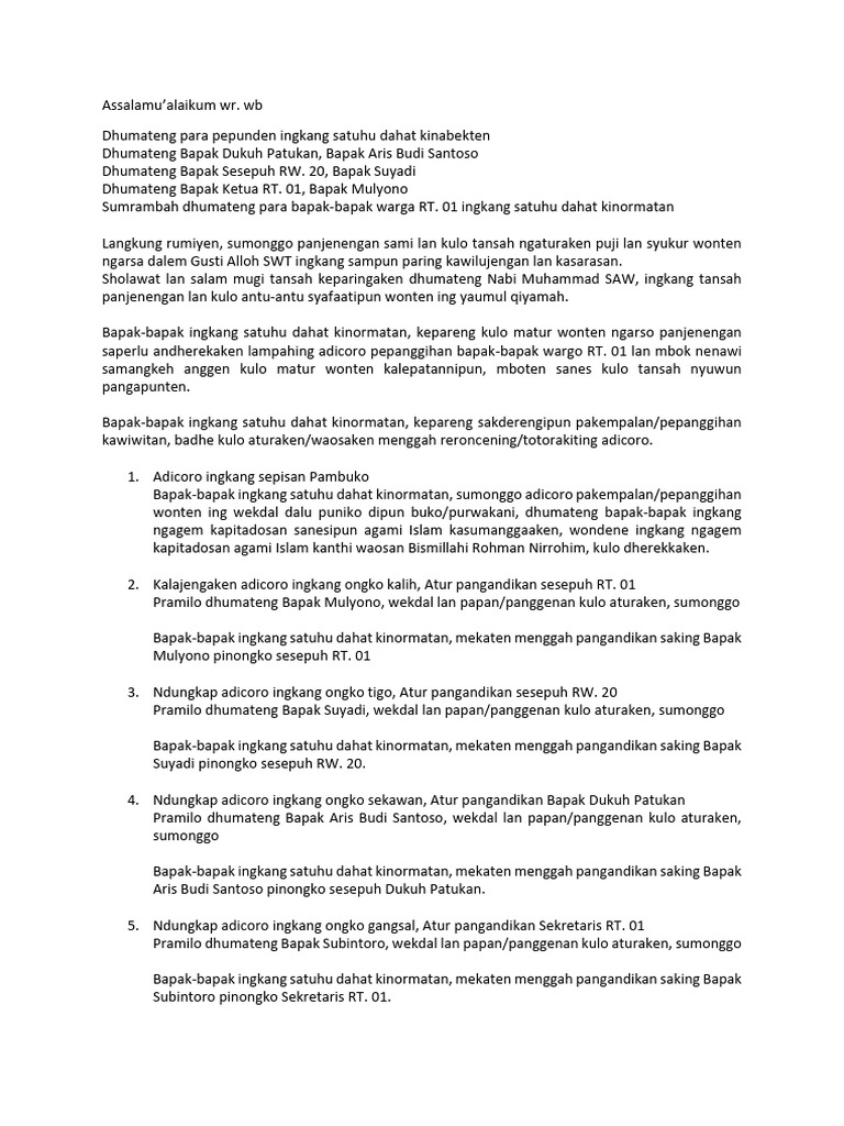 Konsep MC Rapat RT | PDF
