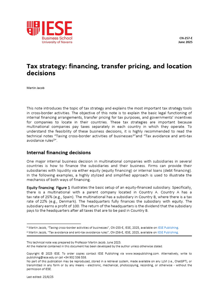 Tax Strategy Financing Transfer Pricing and Location Decisions | PDF ...