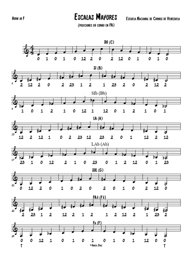 Escalas Mayores Con Posiciones - Horn in F | PDF