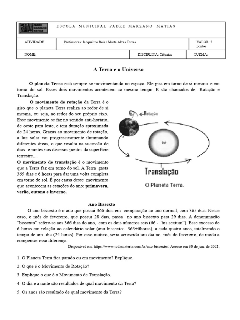 Astronomia 2 Movimento de Rotacao Da Terra Fases Da Lua 1 | PDF | Terra ...