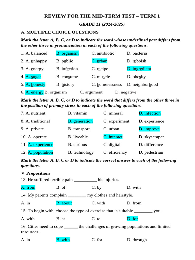 Mid-Term Test Review: Verb Tenses | PDF | Sleep | Leadership