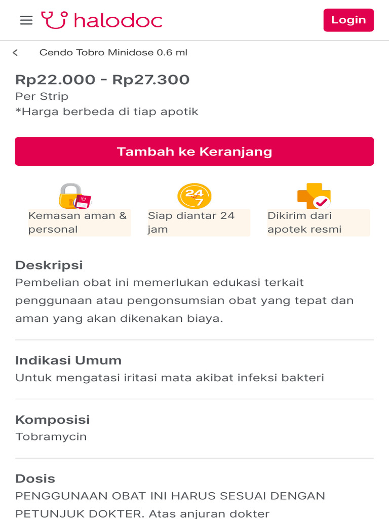 Cendo Tobro Minidose 0.6 ML - Kegunaan, Efek Samp | PDF