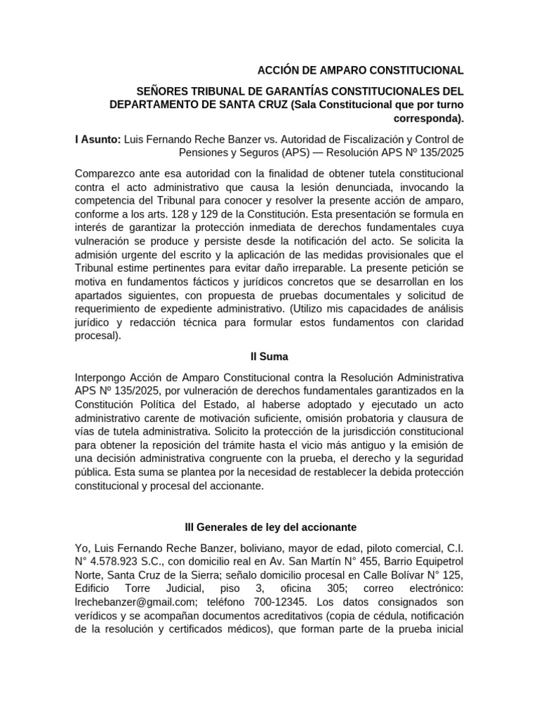El Paico Acción de Amparo Constitucional | PDF | Debido al proceso ...