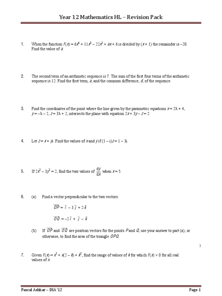 Math HL Revision Pack | PDF | Trigonometric Functions | Plane (Geometry)