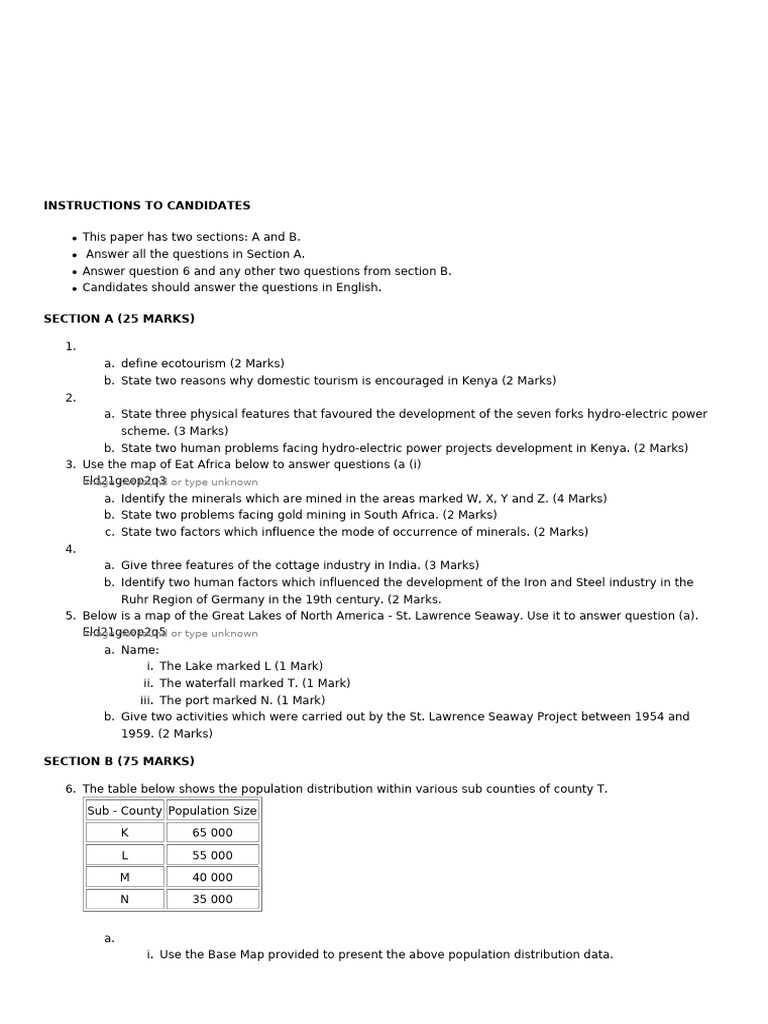 KCSE 2021 Geography Paper 2 Guide | PDF | River | Coffee