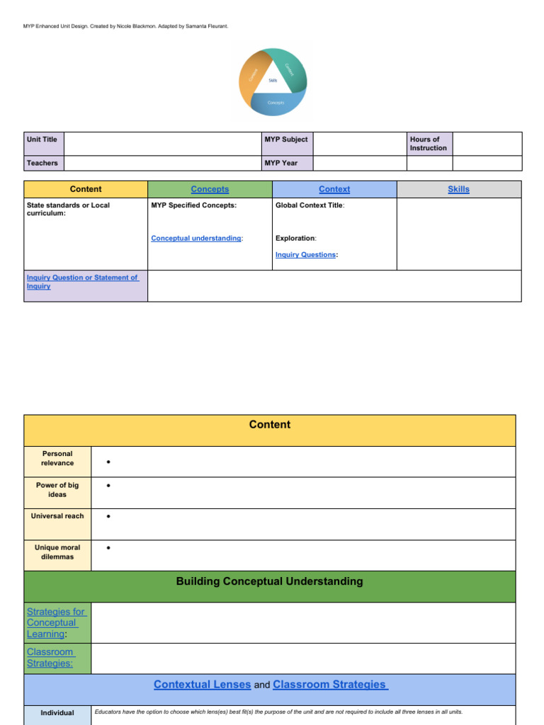 MYP Enhanced Unit Design Framework | PDF | Educational Assessment ...