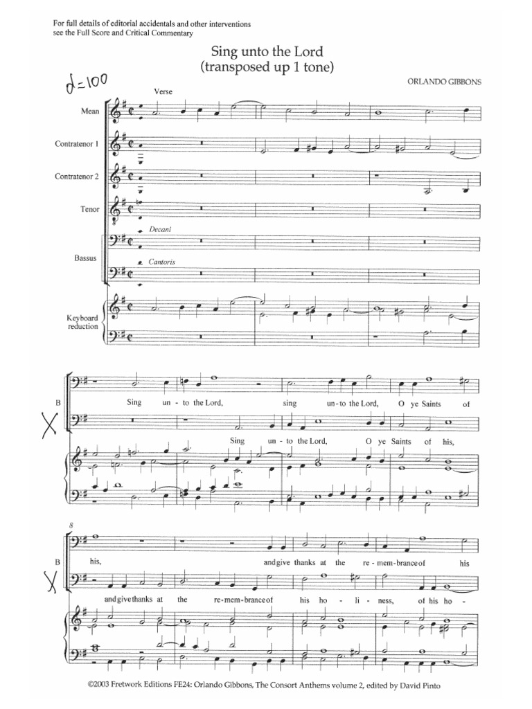 Gibbons - 16, Sing Unto The Lord (In A) (Fretwork Editions) 2 | PDF