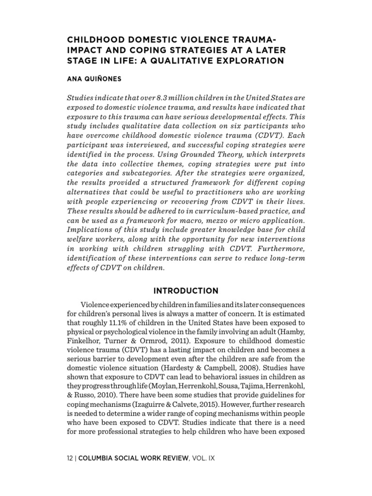 Childhood Domestic Violence Trauma Impact and Coping Strategies at A ...