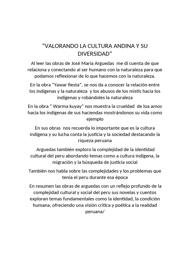 Valorando La Cultura Andina y Su Diversidad | PDF
