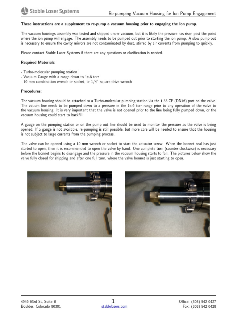Ion Pump - Pump Out Manual - Under Vacuum | PDF | Vacuum | Valve