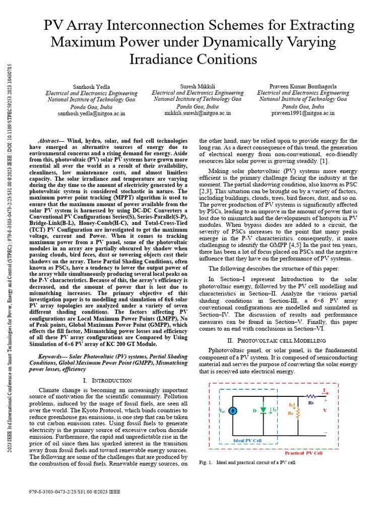 PV Array Interconnection Schemes For Extracting Maximum Power Under Dynamically Varying ...