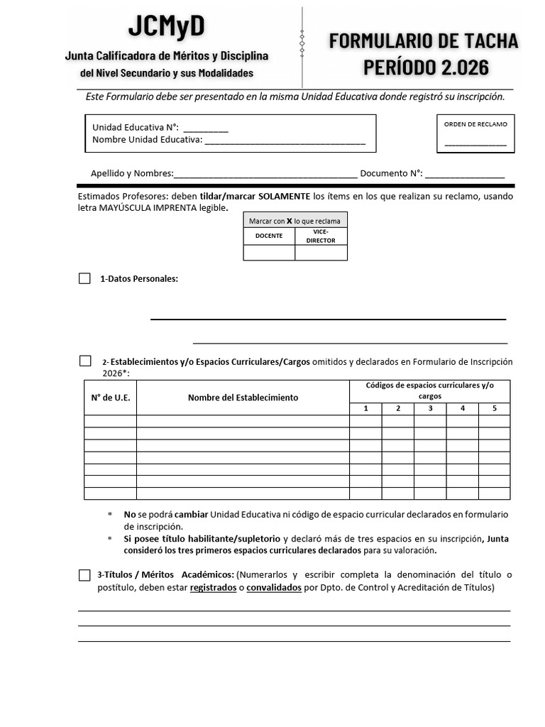 Formulario de Tacha 2026 | PDF