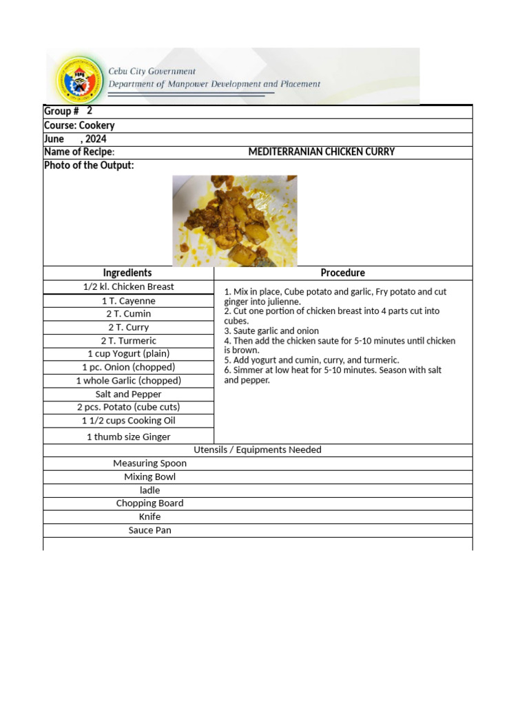 Mediterranean Chicken Curry Recipe | PDF | Curry | Mediterranean Cuisine
