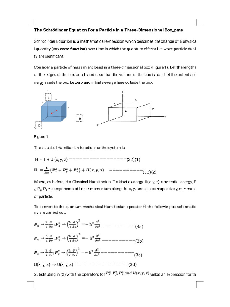 The Schrödinger Equation For A Particle in A 3 D Box S H Oscillator ...
