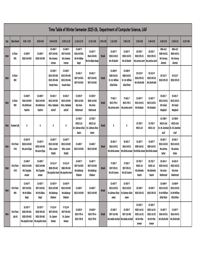 20th Oct CS Deptt Time Table Winter Semester 2025-26 | PDF