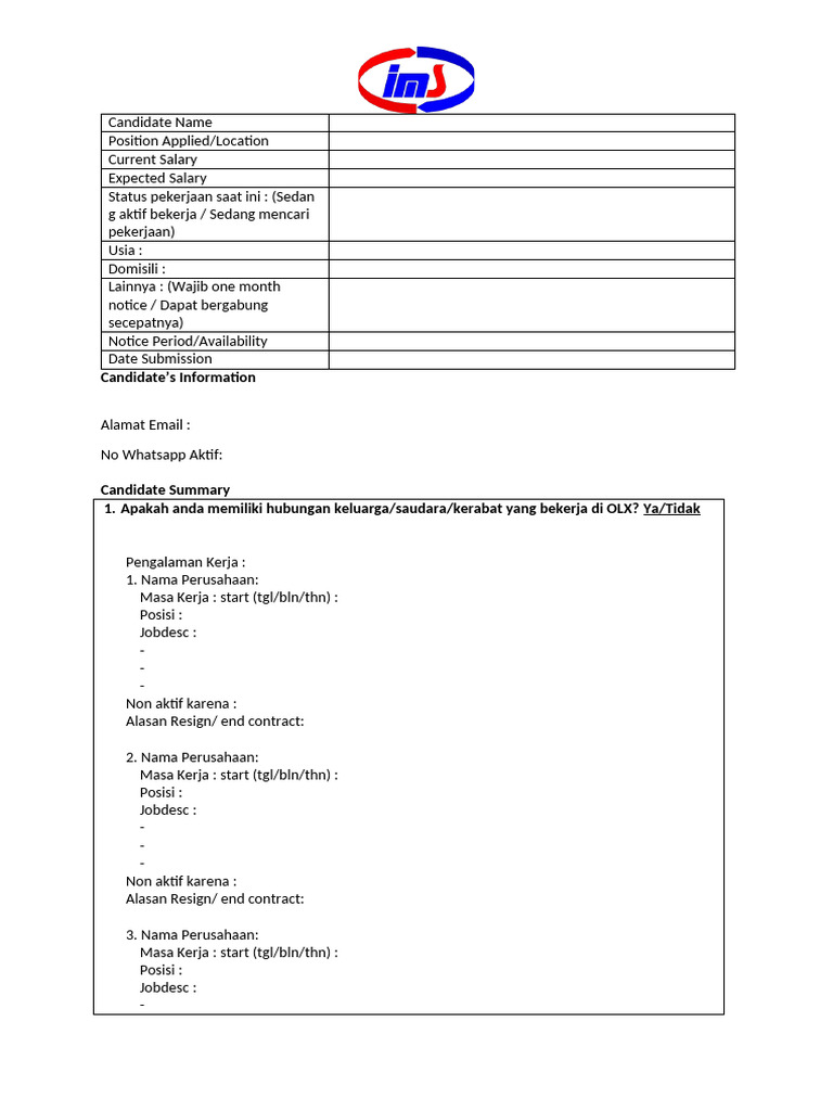 OLX CV Screening Result Form SA NEW | PDF