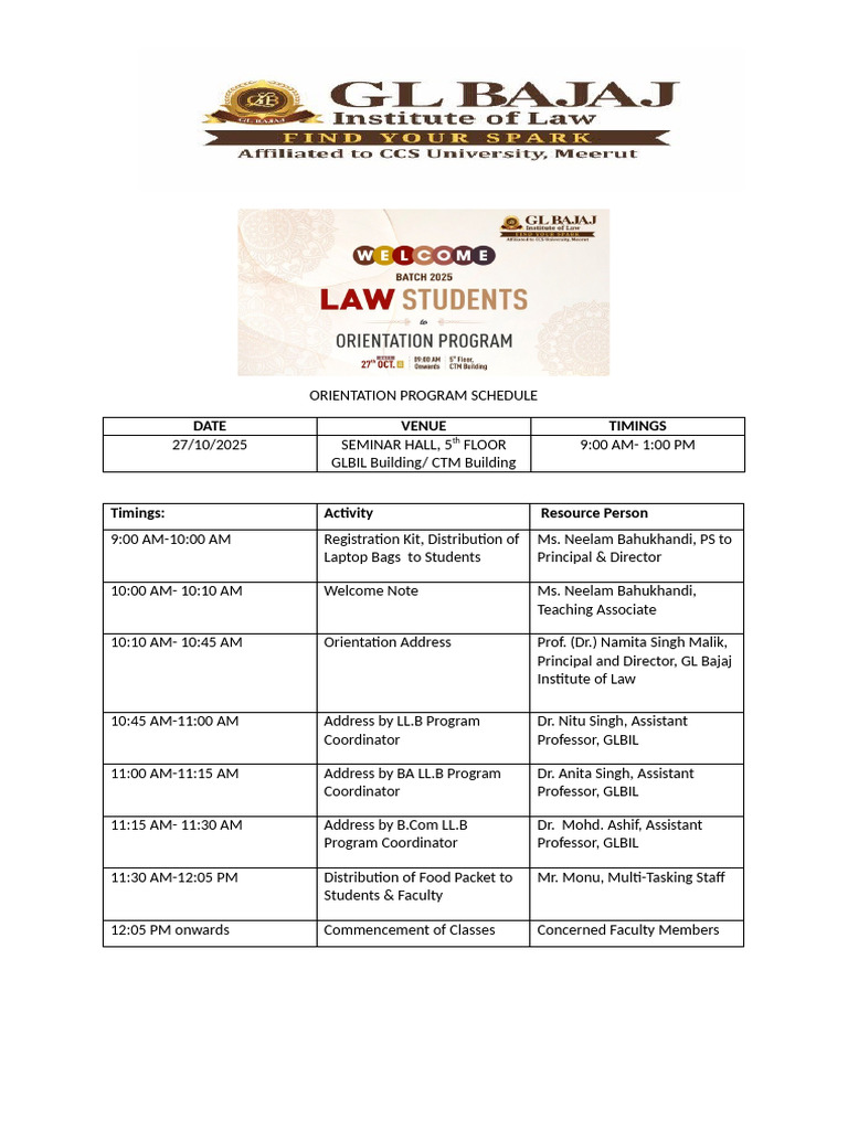Orientation Schedule | PDF