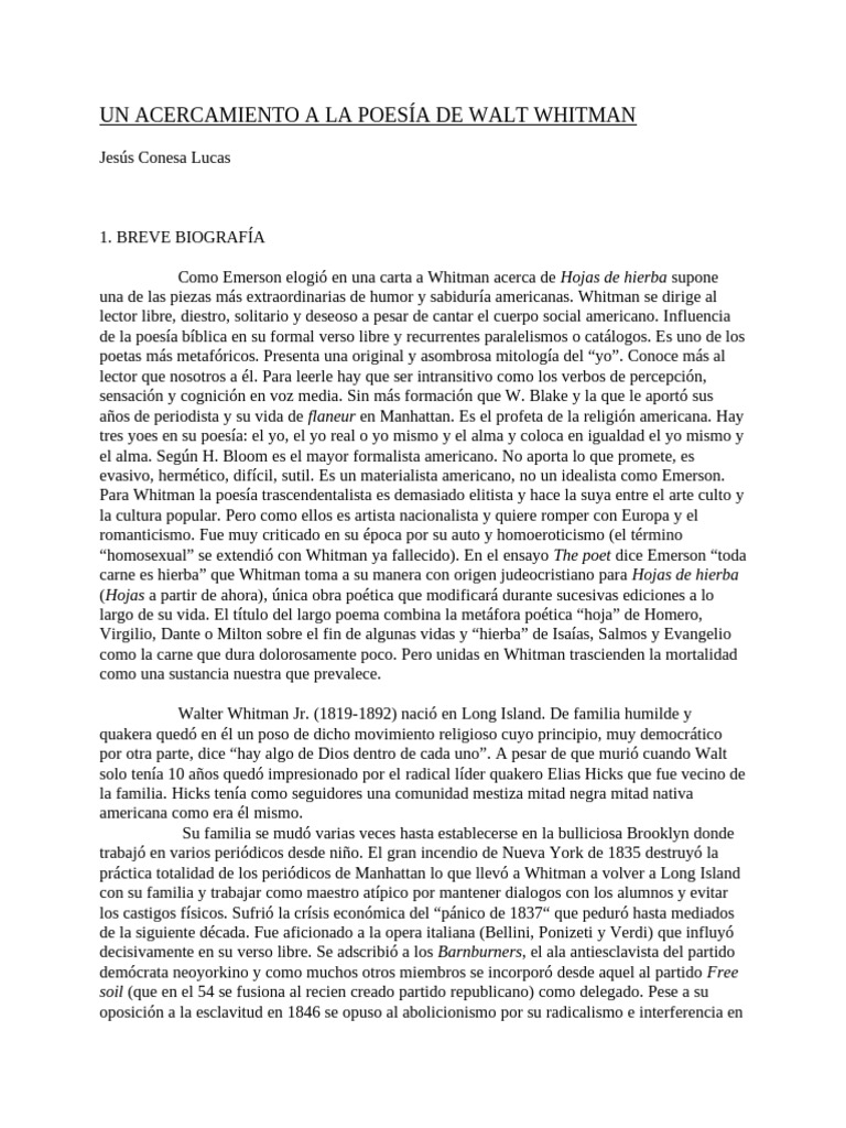 Un Acercamiento A La Poesía de Walt Whitman | PDF | Walt Whitman ...