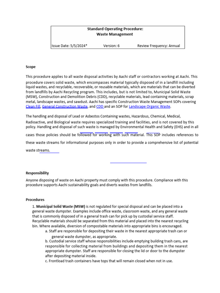 SOP WasteManagement PDF | PDF | Waste | Waste Management