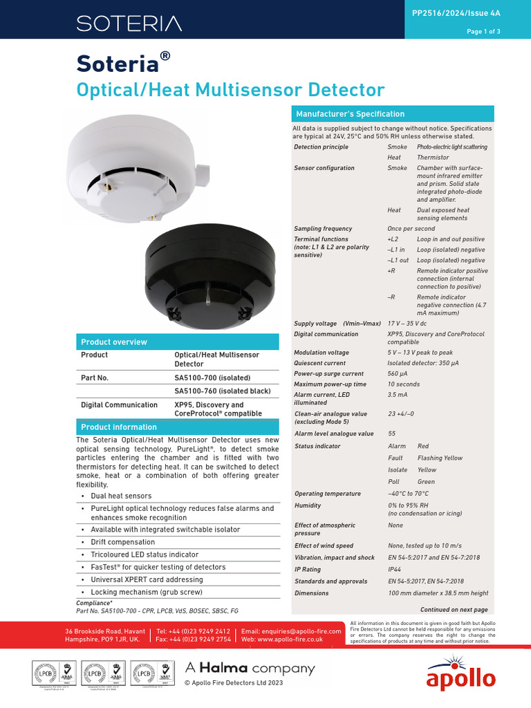 Soteria Optical/Heat Detector Overview | PDF | Sensor | Light Emitting ...