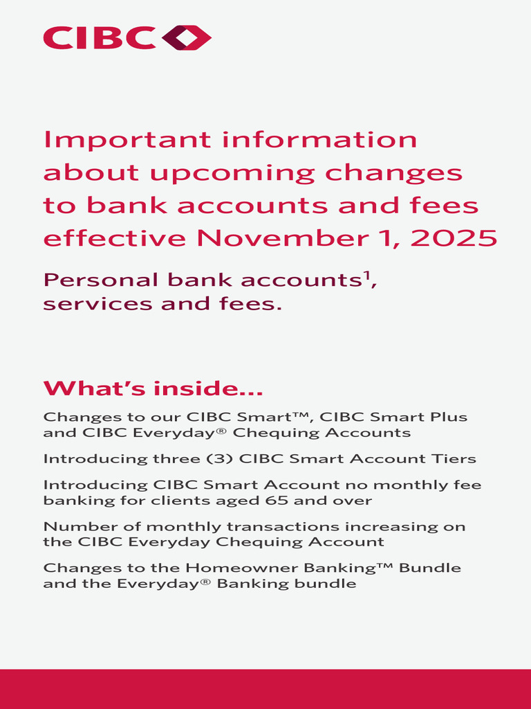 CIBC Bank Account Changes Effective Nov 2025 | PDF | Credit Card ...